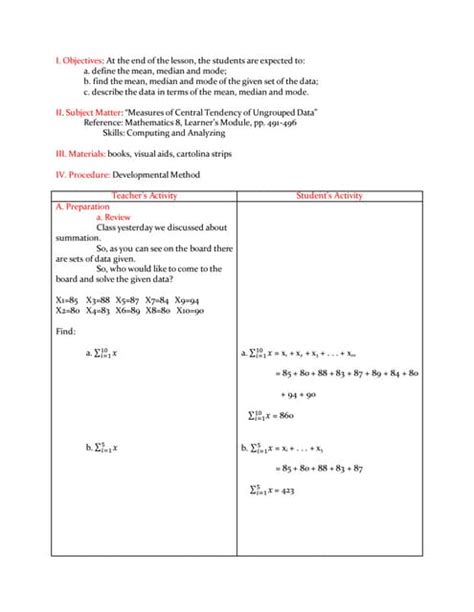 Measures Of Central Tendency Ungrouped Data Pptx