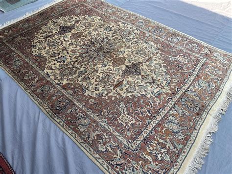 6x9 Vintage Turkish Rug 1960s Hand Knotted Wool Rug Medallion Floral
