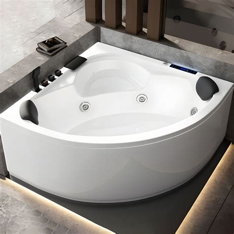 White Corner Bath Tub Soaking Acrylic Material Designed With Seat 39