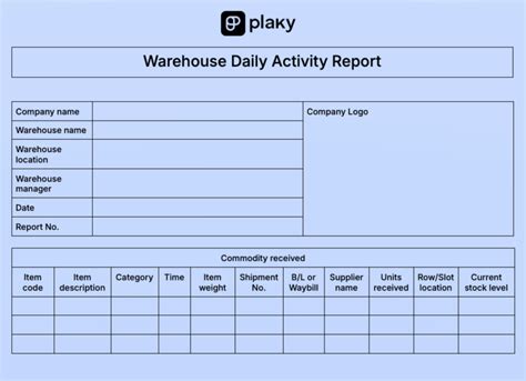 Warehouse Daily Activity Report Template