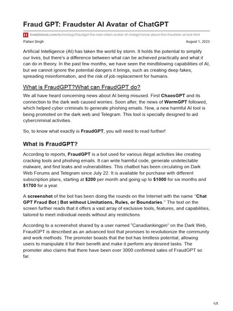 Fraud Gpt Fraudster Ai Avatar Of Chatgpt Pdf Artificial Fraud Gpt Fraudster Ai Avatar Of Chatgpt Pdf Artificial