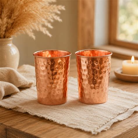 Handmade Hammered Copper Tumbler Pure Copper Drinking Glass Rustic