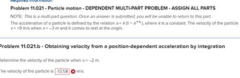 solved problem 11 021 particle motion dependent multi part