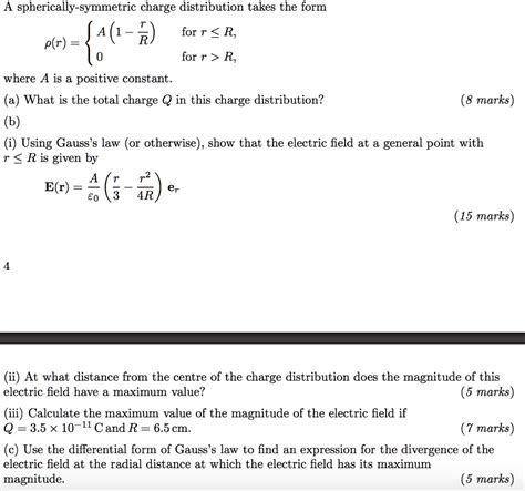 A Spherically Symmetric Charge Distribution Takes The Form A For R R Pr For R R Where A Is