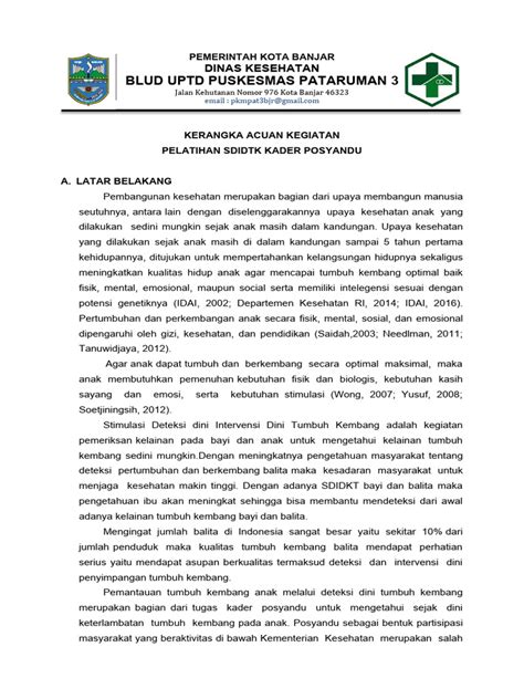 Kak Pelatihan Sdidtk Bagi Kader Posyandu Pdf