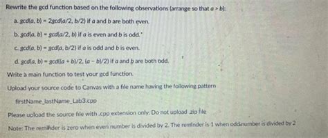 Solved Rewrite The Gcd Function Based On The Following