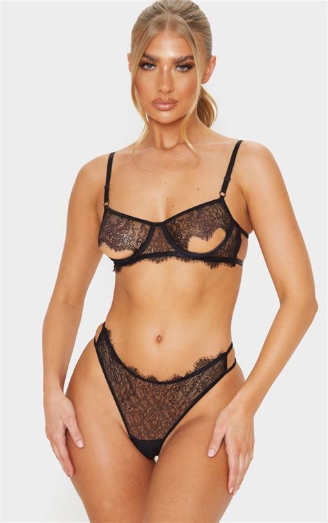 Black Delicate Lace Cut Out Lingerie Set Prettylittlething