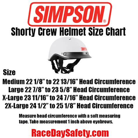 Simpson Shorty Crew Helmet Size Chart