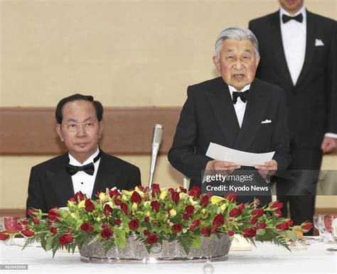 Japanese Emperor Akihito Delivers A Speech During A Banquet For News