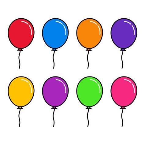 Conjunto De 8 Iconos De Globos De Colores En Un Diseño De Estilo Plano