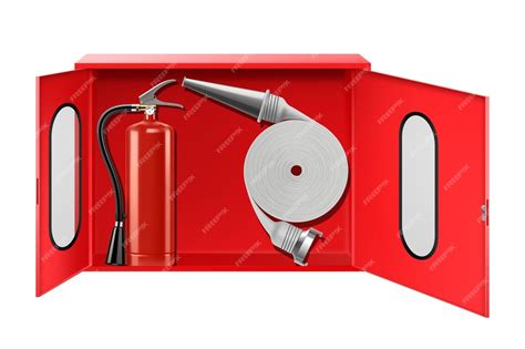 Premium Vector Opened Extinguisher Cabinet Or Fire Shield With Fire