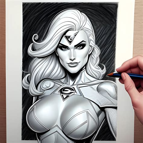 Powergirl, DC comics, blonde, Pencil Sketch - Arthub.ai