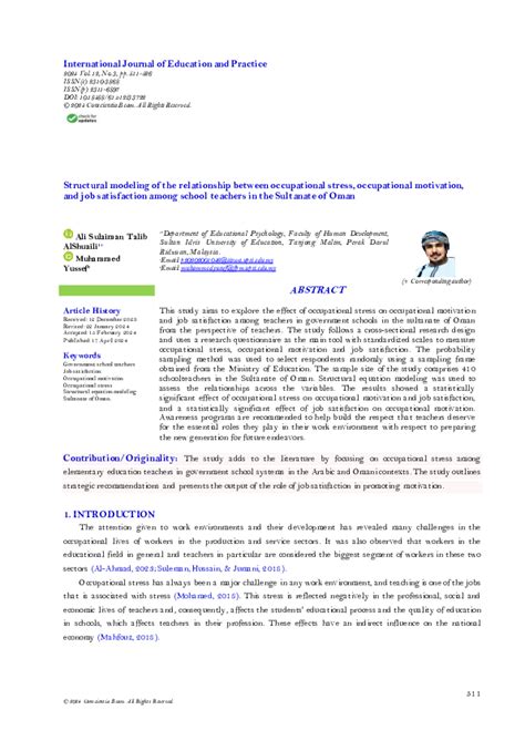 Pdf Structural Modeling Of The Relationship Between Occupational