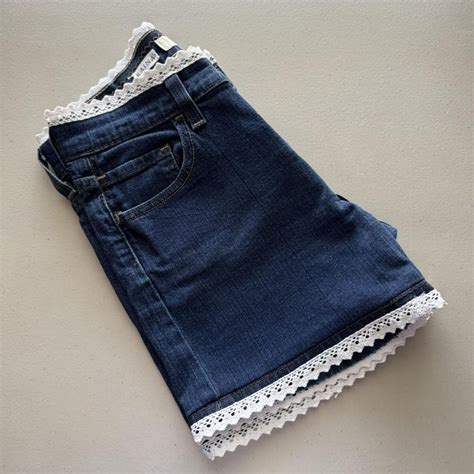 Upcycled Blue Levis Denim Shorts White Lace Trim Depop Denim