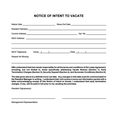 Free 7 Intent To Vacate Letters In Pdf