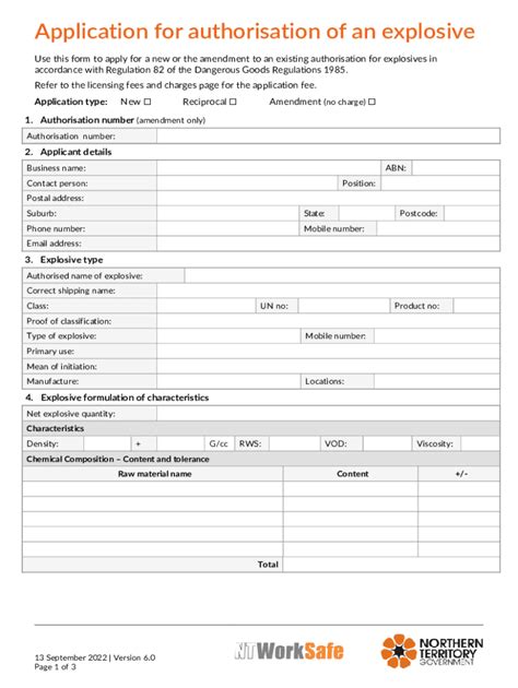Fillable Online Application For Authorisation Of An Explosive Nt