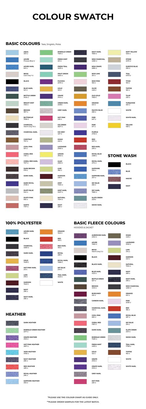 Colour Chart Ramo Clothing Co
