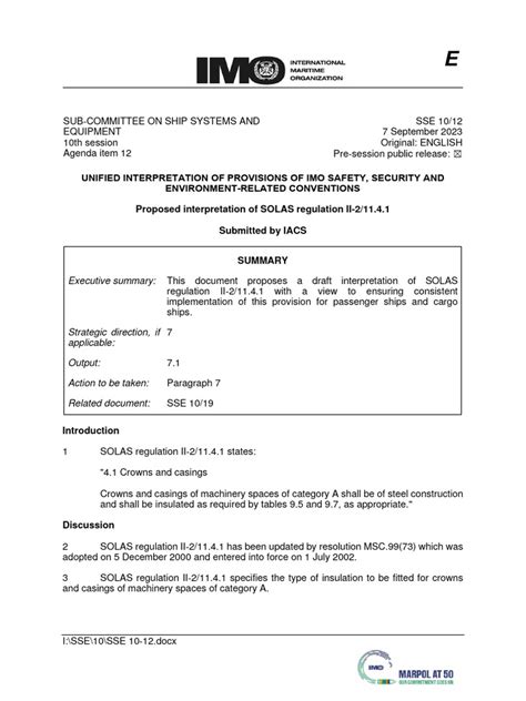 Sse 10 12 Proposed Interpretation Of Solas Regulation Ii 211 4 1 Iacs Pdf