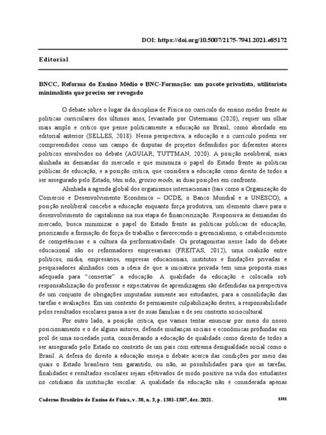 Osterman E Resende 2021 Bncc Reforma Do Ensino Médio E Bnc