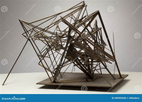 Cubist Sculpture Made Of Twisted Metal Rods And Triangles Stock