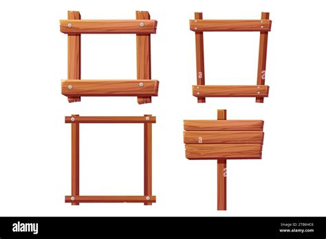 Set Wooden Frames Borders From Planks With Nails Wood Boards Brown