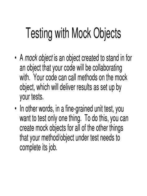 Testing With Mock Objects Pdf Interface Computing Software Development