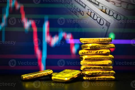 Gold Bars The Candlestick Chart And Us Dollar Background 67032924 Stock