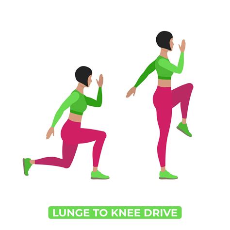 Vector Woman Doing Lunge To Knee Drive Bodyweight Fitness Legs Cardio