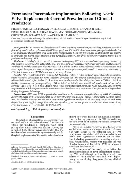Pdf Permanent Pacemaker Implantation Following Aortic Valve Replacement Current Prevalence