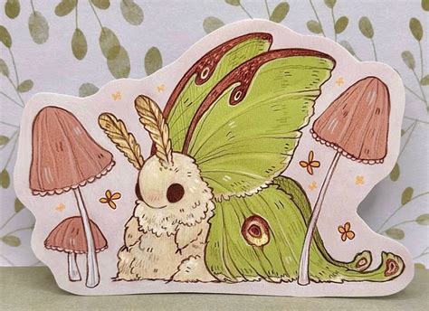 Little Luna Moth Sticker 35 X 25 Cottagecore Etsy Moth Art Cute