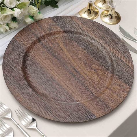 Mifoci 6 Pcs 13 Dark Brown Boho Faux Wood Plastic Charger