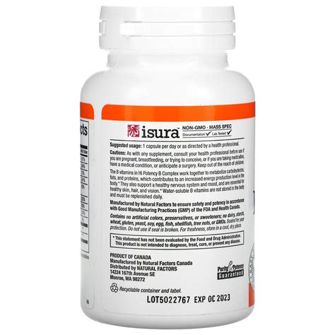 Buy Hi Potency B Complex 90 Caps Natural Factors Online Uk Delivery