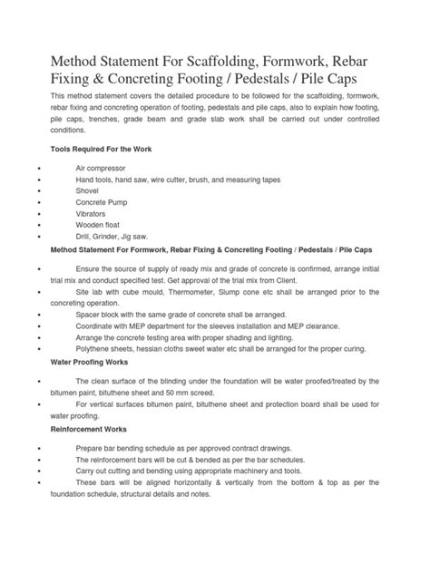 Method Statement For Scaffolding Pdf Deep Foundation Concrete