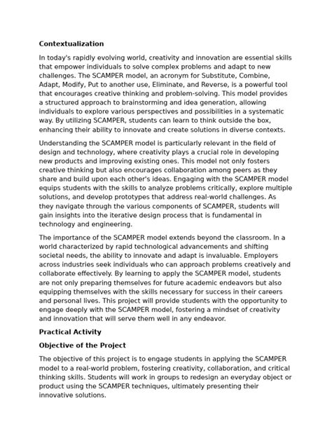Scamper Model Contextualization Pdf Creativity Brainstorming