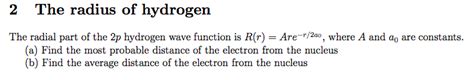 Solved The Radius Of Hydrogen The Radial Part Of The P Chegg