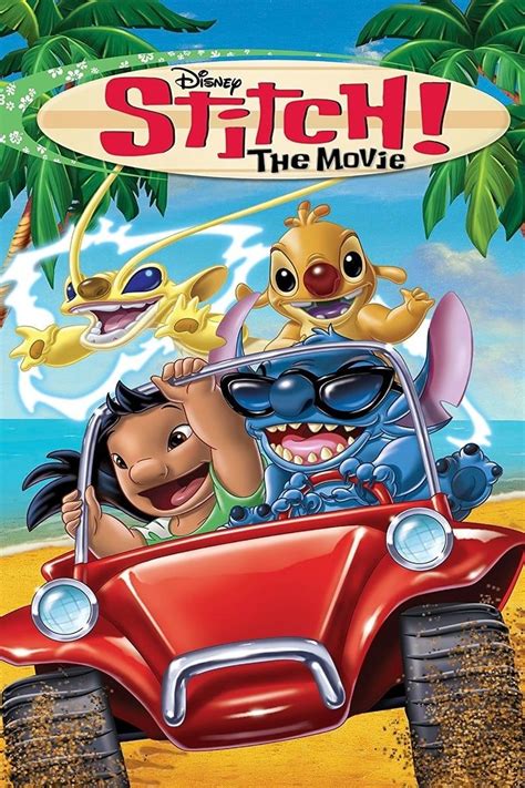 Stitch The Movie Poster With Red Car And Palm Trees Stitch 2002 Lilo