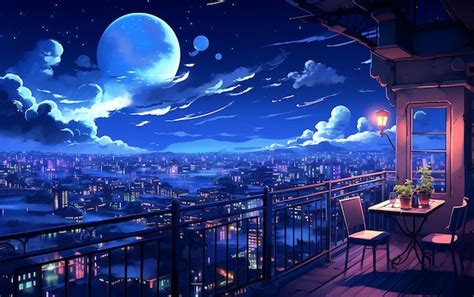 Premium Photo Aesthetic Lunar Punk A City From The Open Balcony
