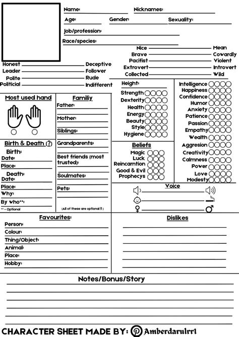 Character Sheets To Help You Round Out Your Characters And Give You An