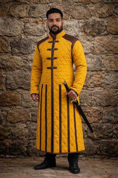 Long Gambeson Medieval Warrior Coat Padded Armor Larp And Witcher
