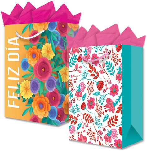 879 476 Bolsa Para Regalo Mediana Con Aplicación Flores Glitter