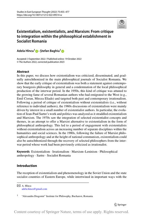 Pdf Existentialism Existentialists And Marxism From Critique To