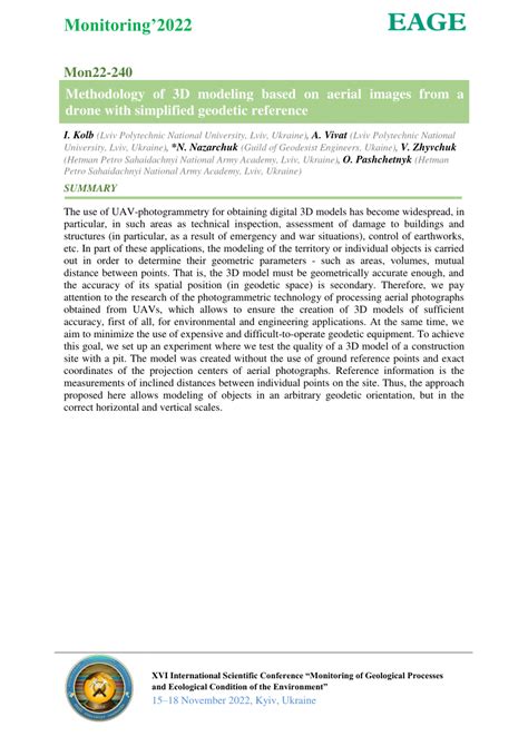 Pdf Methodology Of 3d Modeling Based On Aerial Images From A Drone With Simplified Geodetic
