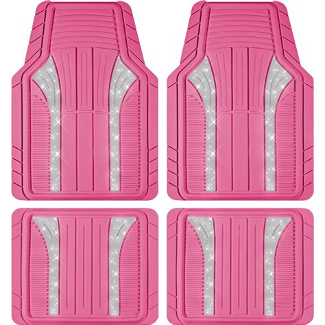 Pic Auto Bling Rubber Floor Mats Sparkly Glitter Hot Pink Car Mats