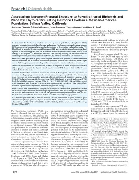 Pdf Associations Between Prenatal Exposure To Polychlorinated