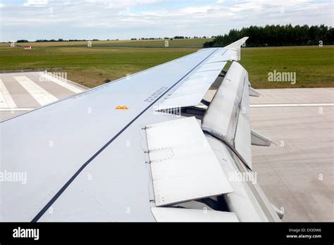 A320 Airbus Wing Flaps Aircraft Landing On Runway Plane Landed Prague