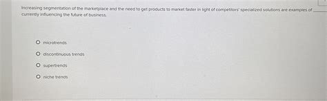 Solved Increasing Segmentation Of The Marketplace And The Chegg Com