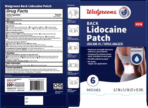 Dailymed Walgreens Lidocaine Back Lidocaine Patch