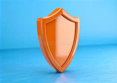 3d Orange Shield Icon On A Light Blue Background Stock Illustration Illustration Of Symbol