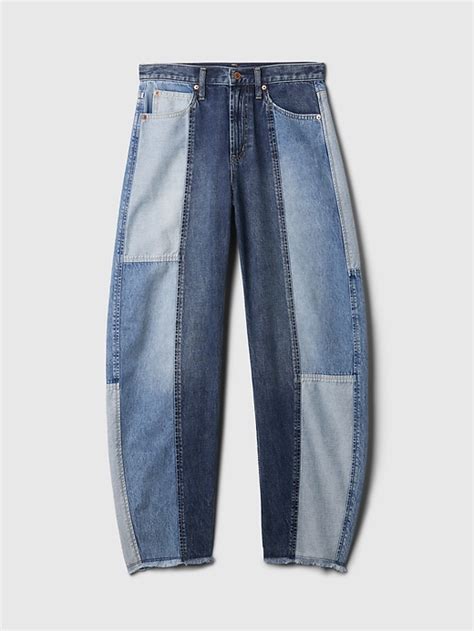 High Rise Patchwork Barrel Jeans Gap