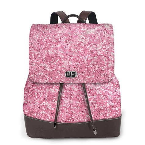 Kll Pink Glitter Print Leather Backpack Pu Leather Laptop Backpack